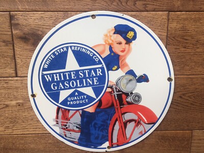 White Star Gasoline Porcelain Sign 12” Gas & Oil Sign Gas Station Sign ...
