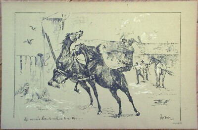 John Beer Artist Signed 1890s Horse Print, Horses Fighting, Color Litho ...