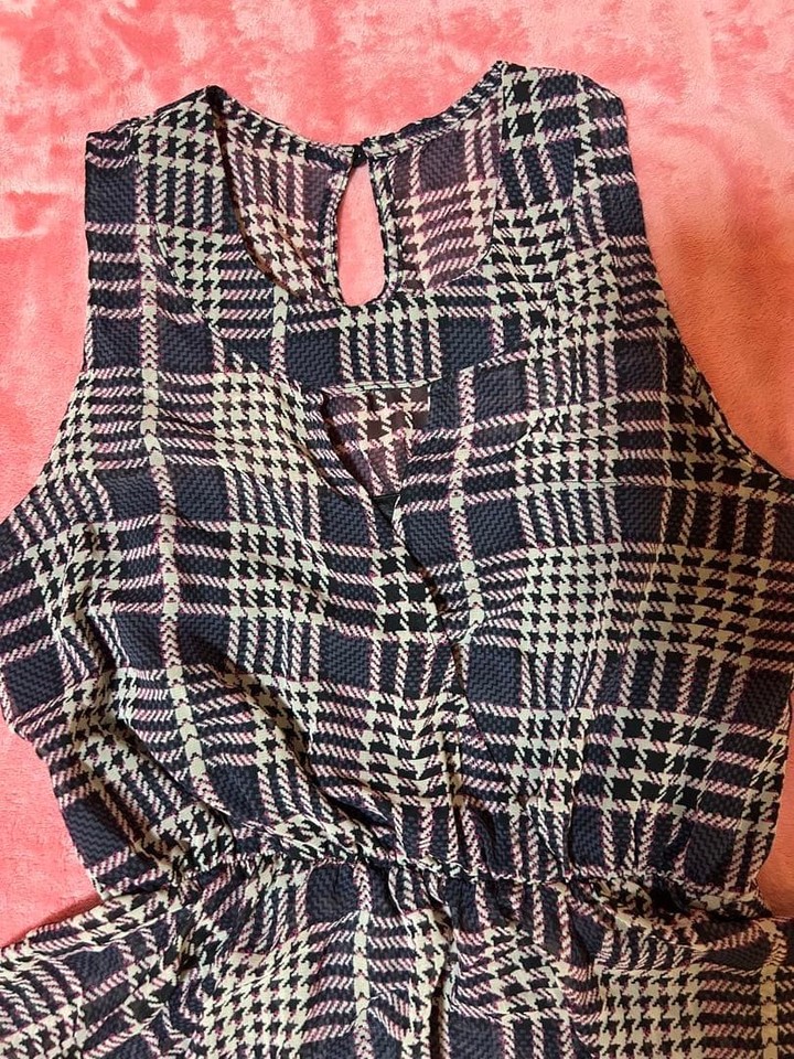d.i.a. Navy & White Check Sheer Peplum Top & Black Pants Set F | eBay ...