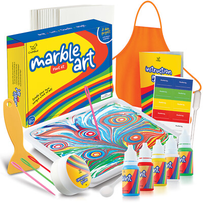 Marbling Paint Kit for Kids 5 with Tray Apron 5 Colors Water Paint Set ...