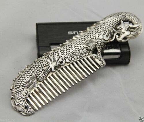 Collectible Handwork Miao Silver Carved Dragon Elegant Comb Hair Tool ...