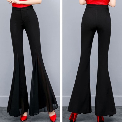 Lady Chiffon Flared Pants Trousers Bell Bottoms High Waist Formal ...