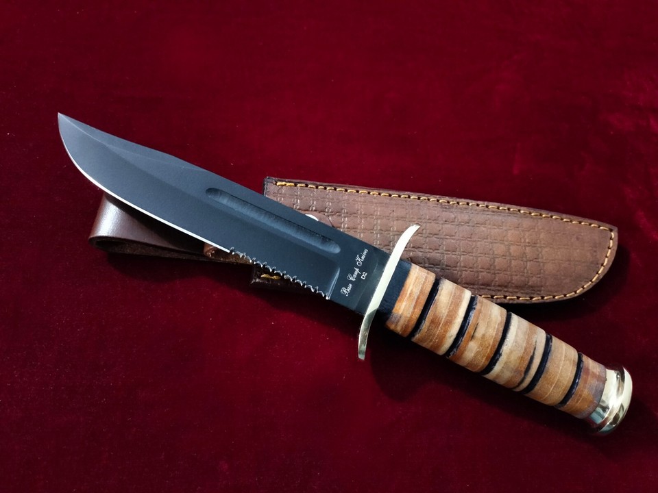 12.4" Base Camp Ka-Bar Style Tactical Leather Handle Fighting /Military ...