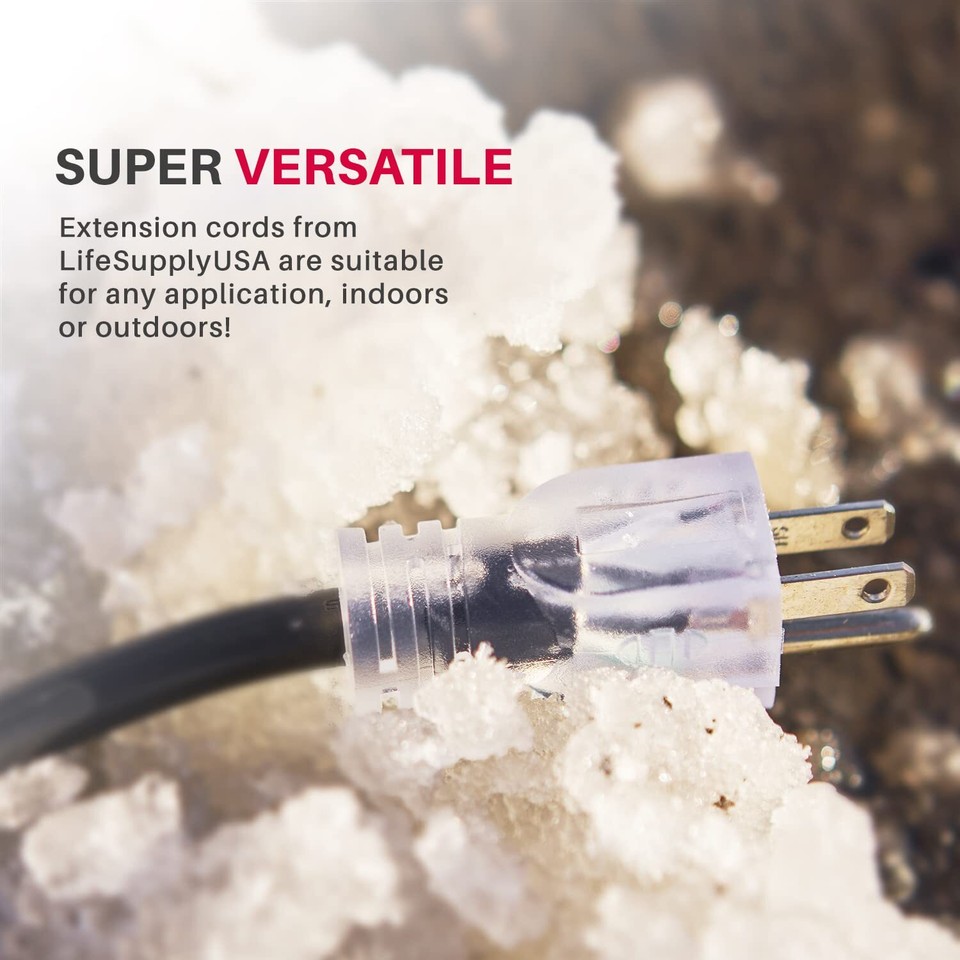 100ft Power Outdoor Extension Cord & Indoor - Waterproof Electric Drop ...