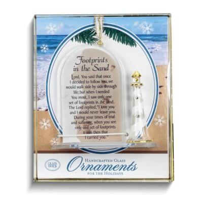 Glass Baron Sea Footprints Poem with Lighthouse Glass Ornament | eBay