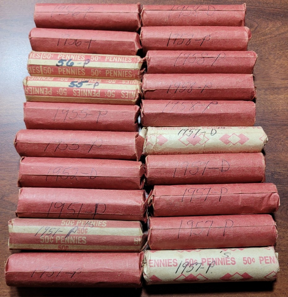 D *1000* TOTAL Wheat Cents Solid Date 1950s Rolls See Description | eBay