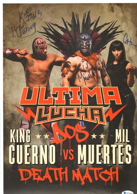 Mil Muertes Catrina & King Cuerno Signed 12x18 Poster BAS COA Lucha ...
