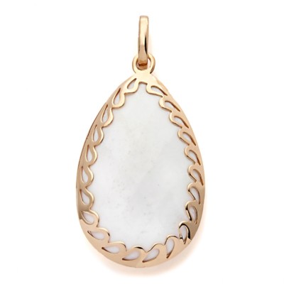 Technibond Natural White Agate Gemstone Pendant 14K Yellow Gold Plated ...