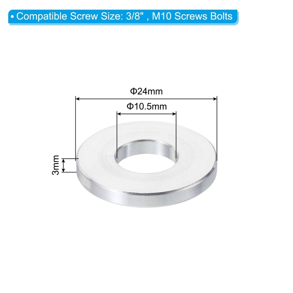 M10 Aluminum Spacers 10 Pcs Metal Spacer Aluminum 10.5mm ID x 24mm OD x ...