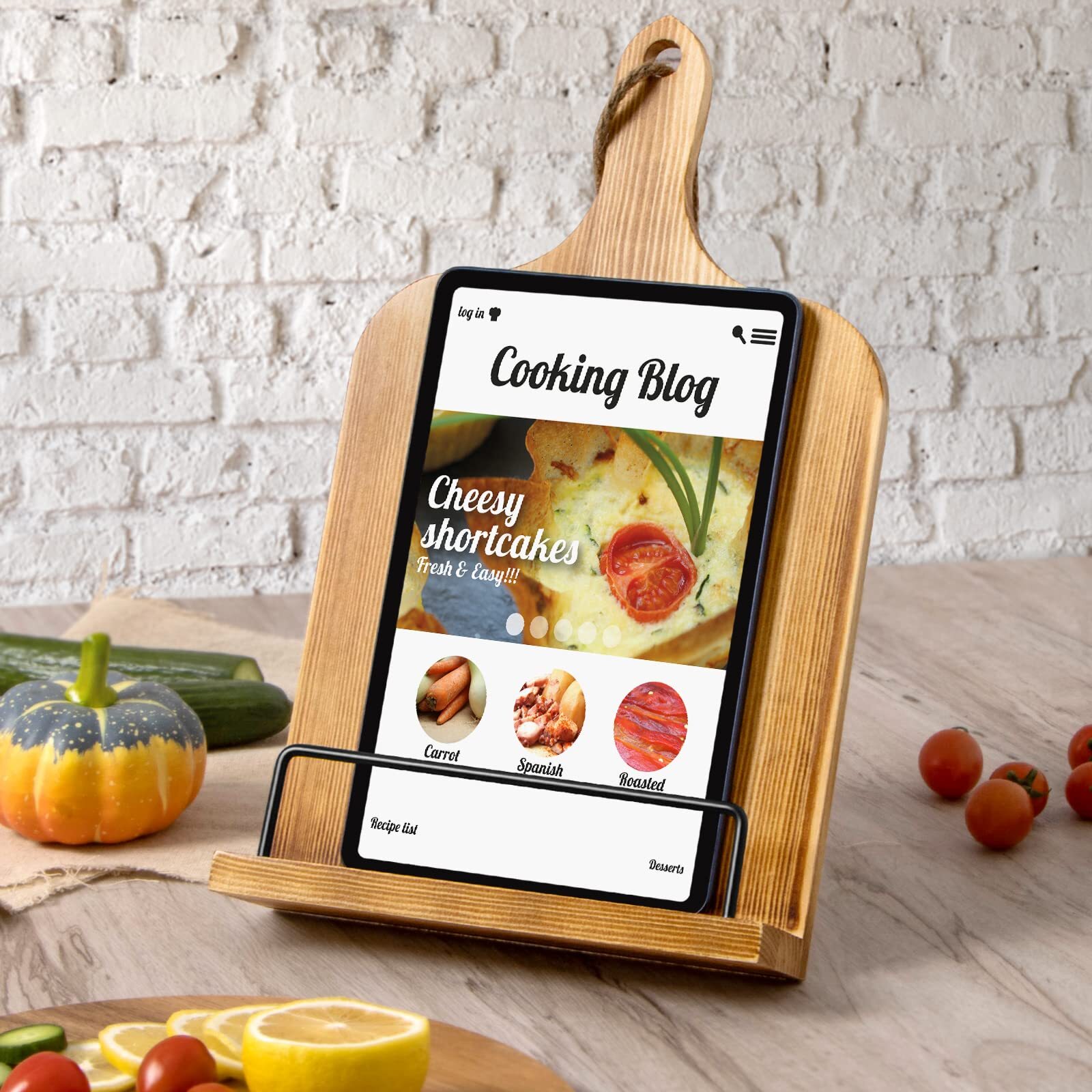 Cook Book Stand for Kitchen Counter Wooden Cookbook Holder Recipe Book ...