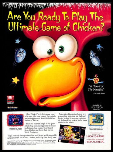1994 Super Alfred Chicken Retro Video Game PRINT AD Nintendo SNES Promo ...
