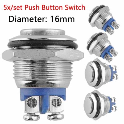 5x/set φ16mm Momentary Push Button Starter Switch Metal Ip67 Waterproof ...