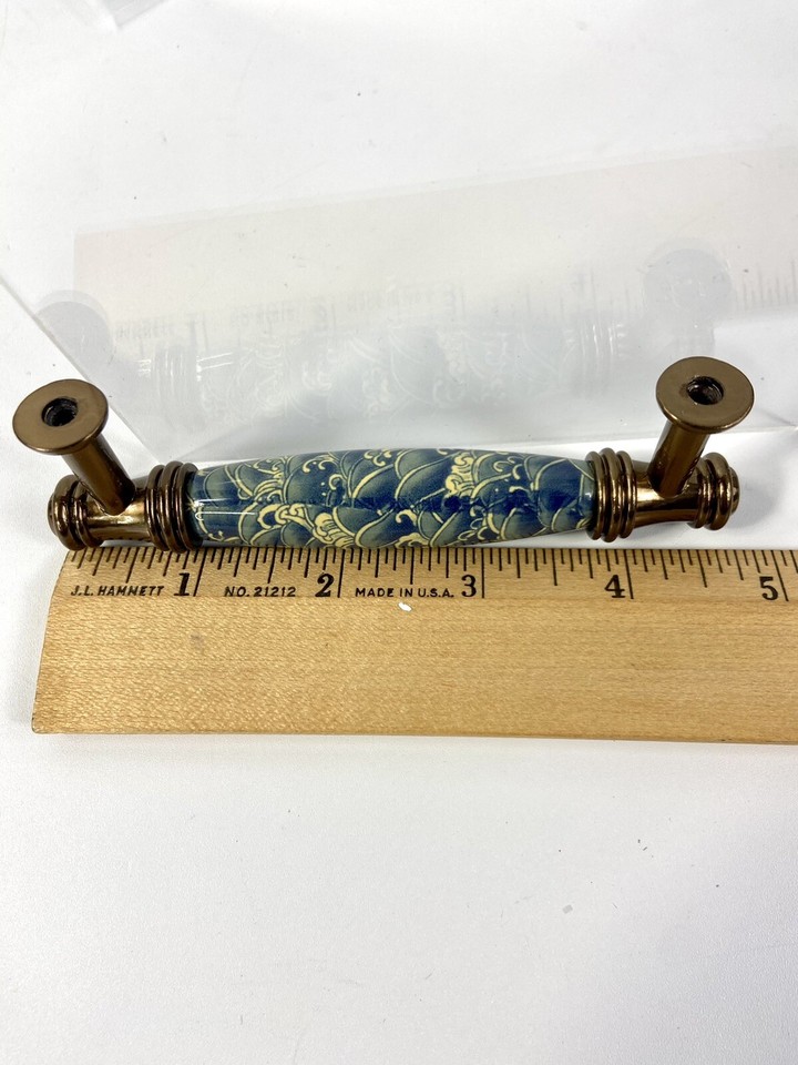 Knob & Handle Drawer Cabinet Hardware Blue and Cream Waves Bronze tone ...