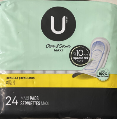 NEW! 2x U By Kotex Security Maxi Pads 9 Hour Protection Regular 24 ct ...
