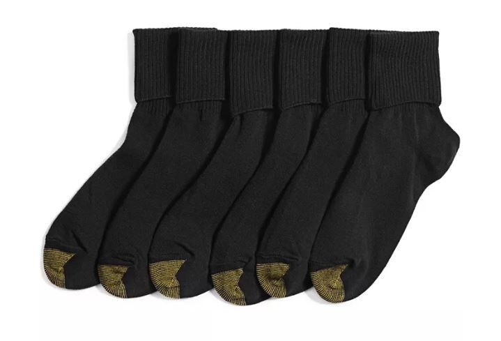 6 Pairs Womens Black GoldToe Cotton Turn Cuff Socks Shoe Size 6-9 Sock ...