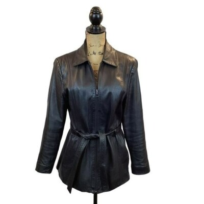 Outbrook Full Zip Belted Leather Jacket Black Women's | eBay