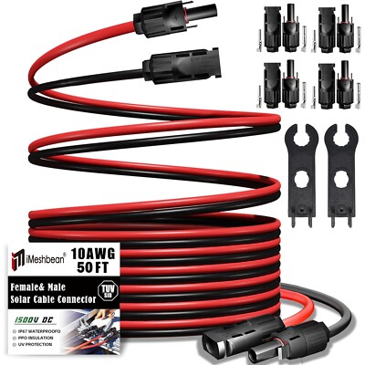 50 FT Solar Extension Cable 10 AWG 6mm²Solar Panel Extension Cable w ...