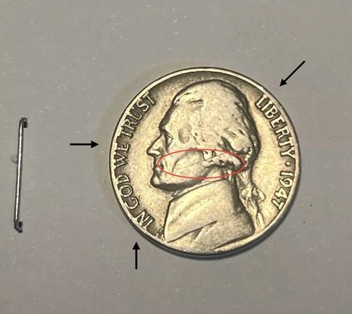 RARE 1947 Jefferson Nickel, No Mint Mark, Letters Overlapping Rim ...