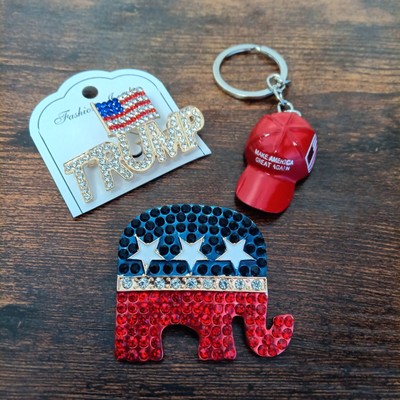 SALE !!!! Triple Bundle of keychain, trump pin and U.S. pin ! | eBay