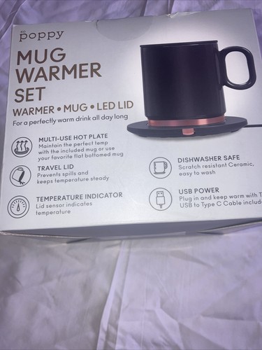Poppy MUG WARMER SET w/LED LID • Heats to 122° • USB Powered Hot Plate ...