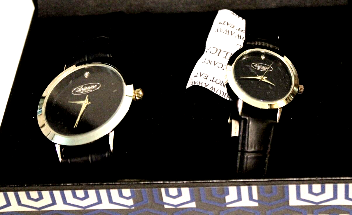 ANTONINO Collection His & Hers Watches Black Gemstone Designer Set ...