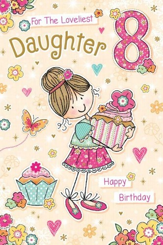 Daughter 8th Birthday Card Age 8 Cup Cakes & Butterfly Design Happy ...