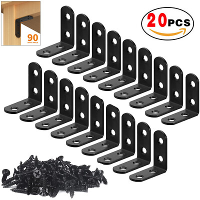 20 PCS L Brackets Corner Braces Sets Black Stainless Steel 90 Degree ...