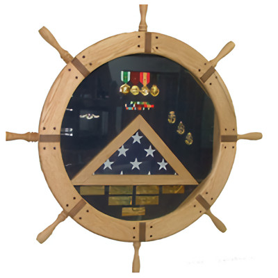 Military Shadow Box Display Case Ships Wheel Red Oak with Walnut Inlay ...