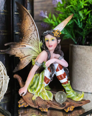 Jolly Christmas Woodlands Elf Fairy With Gazing Ball Sitting On Oak ...