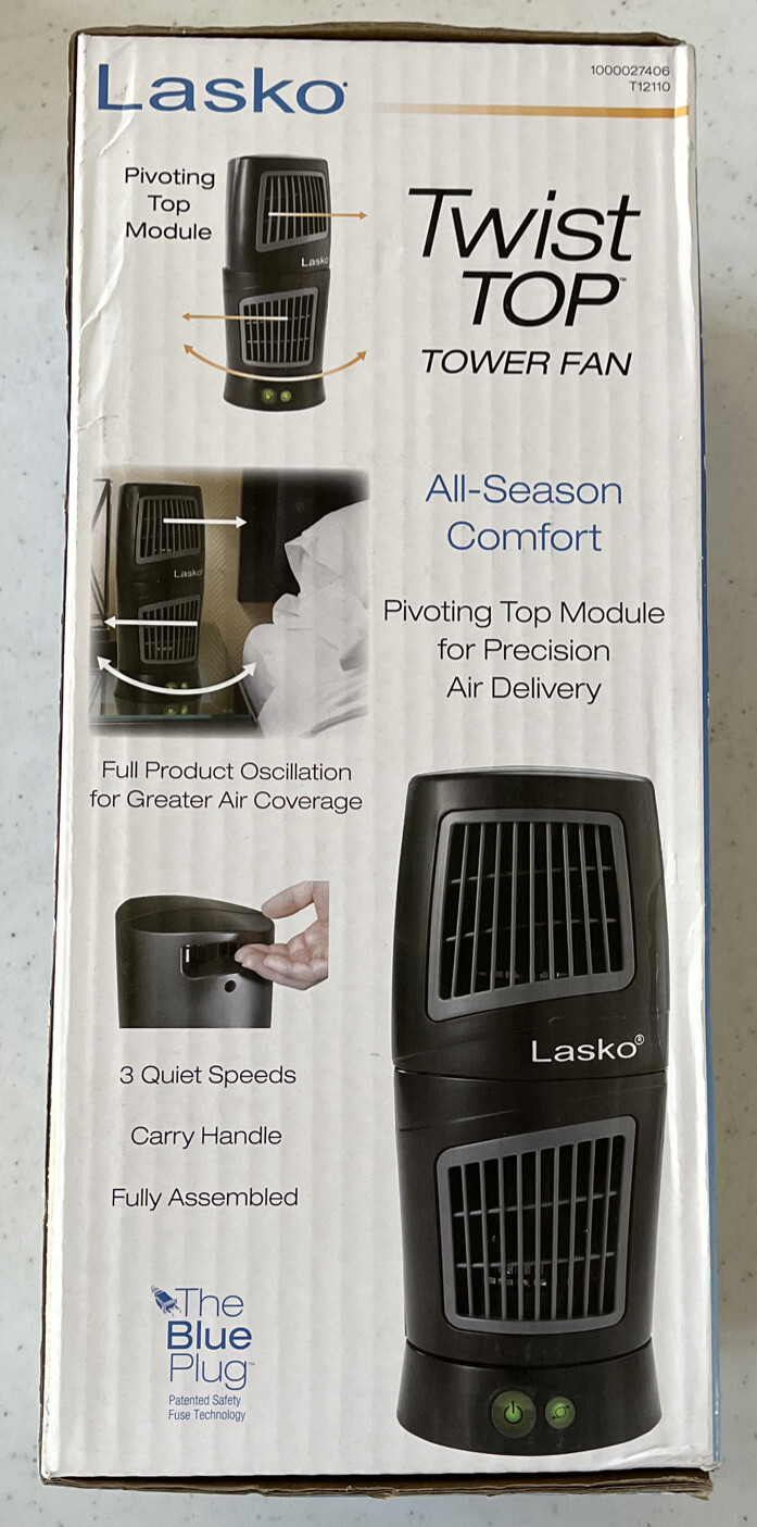 LASKO Twist Top Tower Oscillating Multi-Directional Fan - Black #T12110 ...