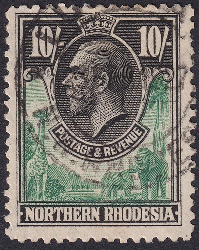 Northern Rhodesia 1925 KGV 10sh Green and Black Used SG16 cat £110 ...