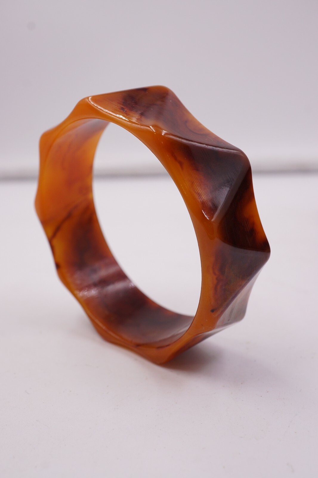 BAKELITE Amber/Rust Vintage Bracelet! Concave Triang… - Gem