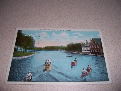 1920s CANOES & SPEEDBOAT on LAKE QUINSIGAMOND WORCESTER MA. ANTIQUE ...
