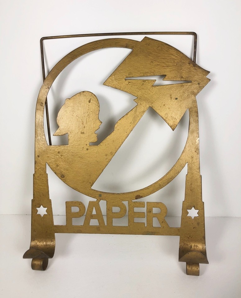 Vintage Metal Newspaper Holder Art Deco Paper Boy Cutout Metal Stand ...