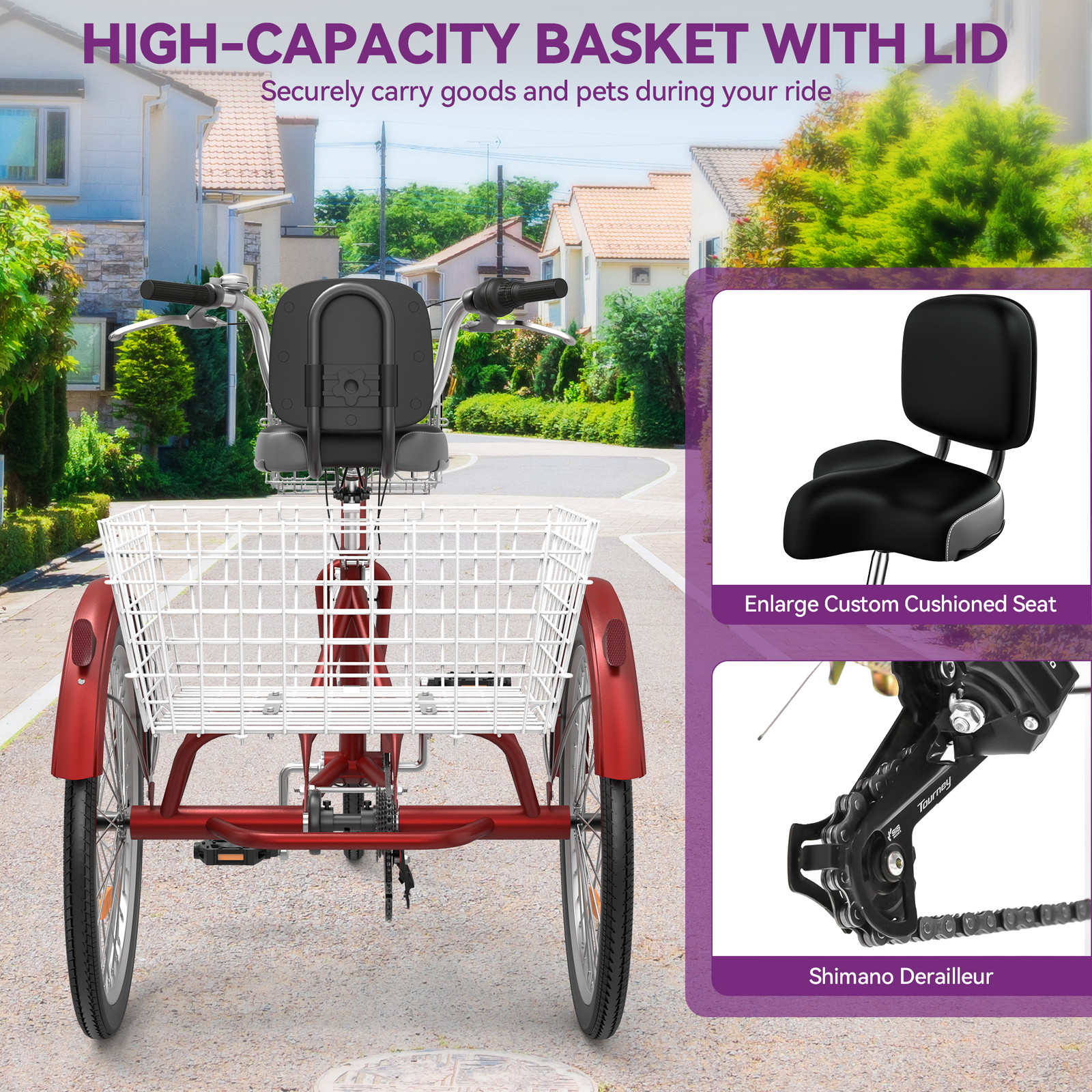 24" 7-Speed Adult Tricycle Trike 3-Wheel Bike w/Removable Basket ...