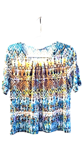 TANJAY PETITE SCOOP NECK MULTICOLOR AZTEC PRINT BLOUSE SHORT SLEEVE WOMEN'S SZ S | eBay