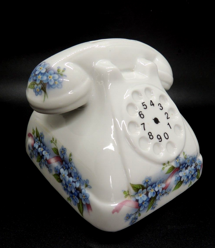 Vintage Reutter Porzellan West Germany Porcelain Rotary Phone Bank Blue ...