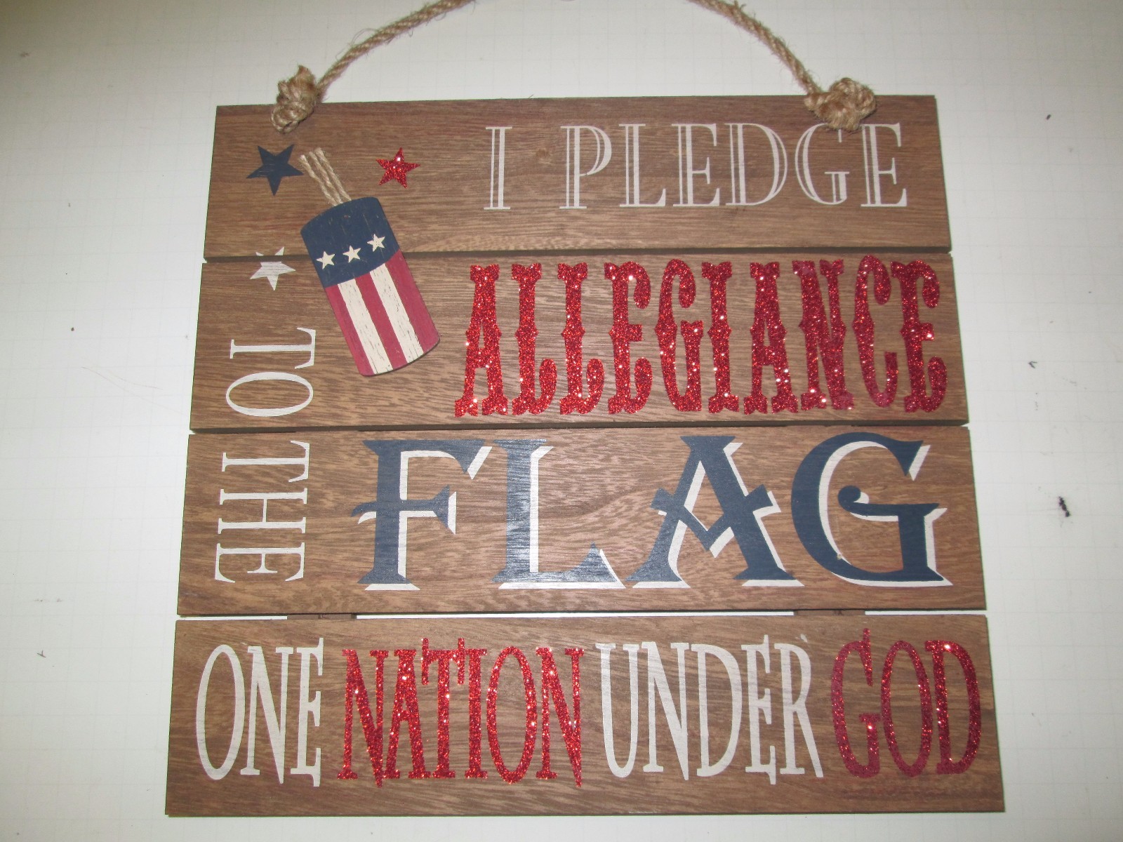 Patriotic Plaque "I Pledge Allegiance to the Flag", Wood, 12" x 11 ...
