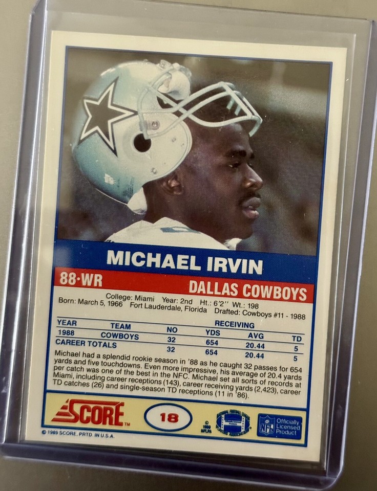 1989 Score Michael Irvin Rookie Card #18 Dallas Cowboys RC | eBay