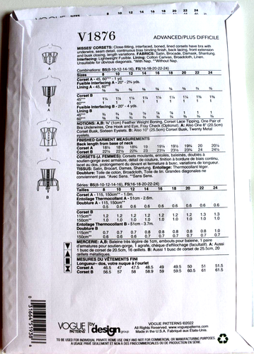 Vogue Patterns V1876 Misses' Corsets Sewing Patterns - Size 8-16 for ...