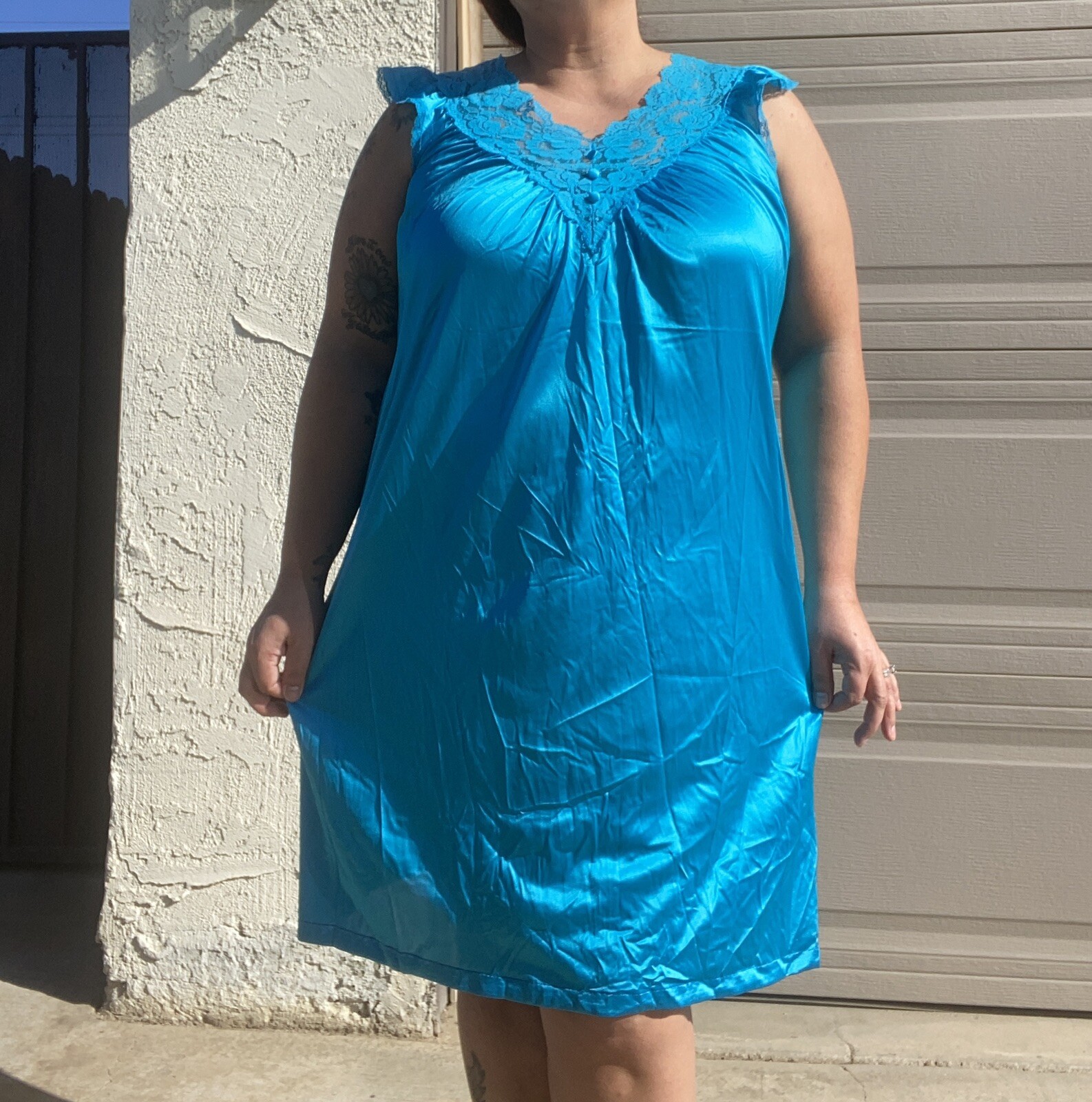 Teal Vintage Bombshell Housewife Nylon Nightgown Summer Ready | eBay