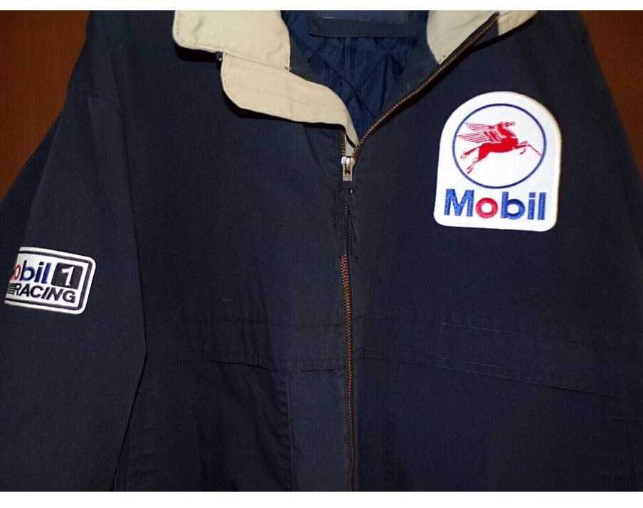 🚨🔥Vintage Mobil Gas Garage Mechanics Jacket Navy Mens Large Moto EUC ...