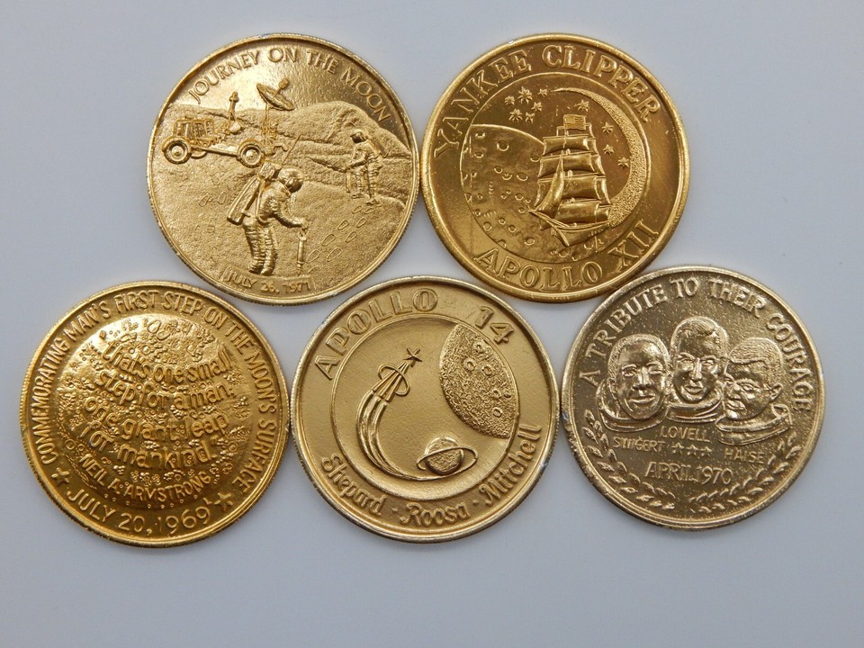 SET OF COINS Apollo 11, 12,13,14 and 15 Commemorative TOKEN Coin Set ...