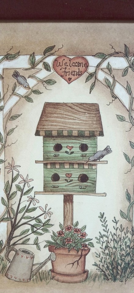 Framed Print Bird house Garden L. Spivey "Welcome Friends" | eBay