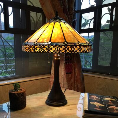 Tiffany Style Mission 2-Light Table Lamp Amber Brown Stained Glass ...