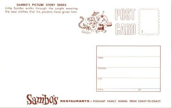 Postcard Sambo Walks Through Jungle Sambo's Restaurant Advertising ...