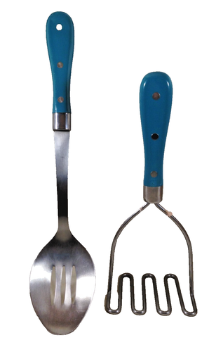 Pioneer Woman Slotted Spoon Potato Masher Blue Handle Kitchen Gadget | eBay