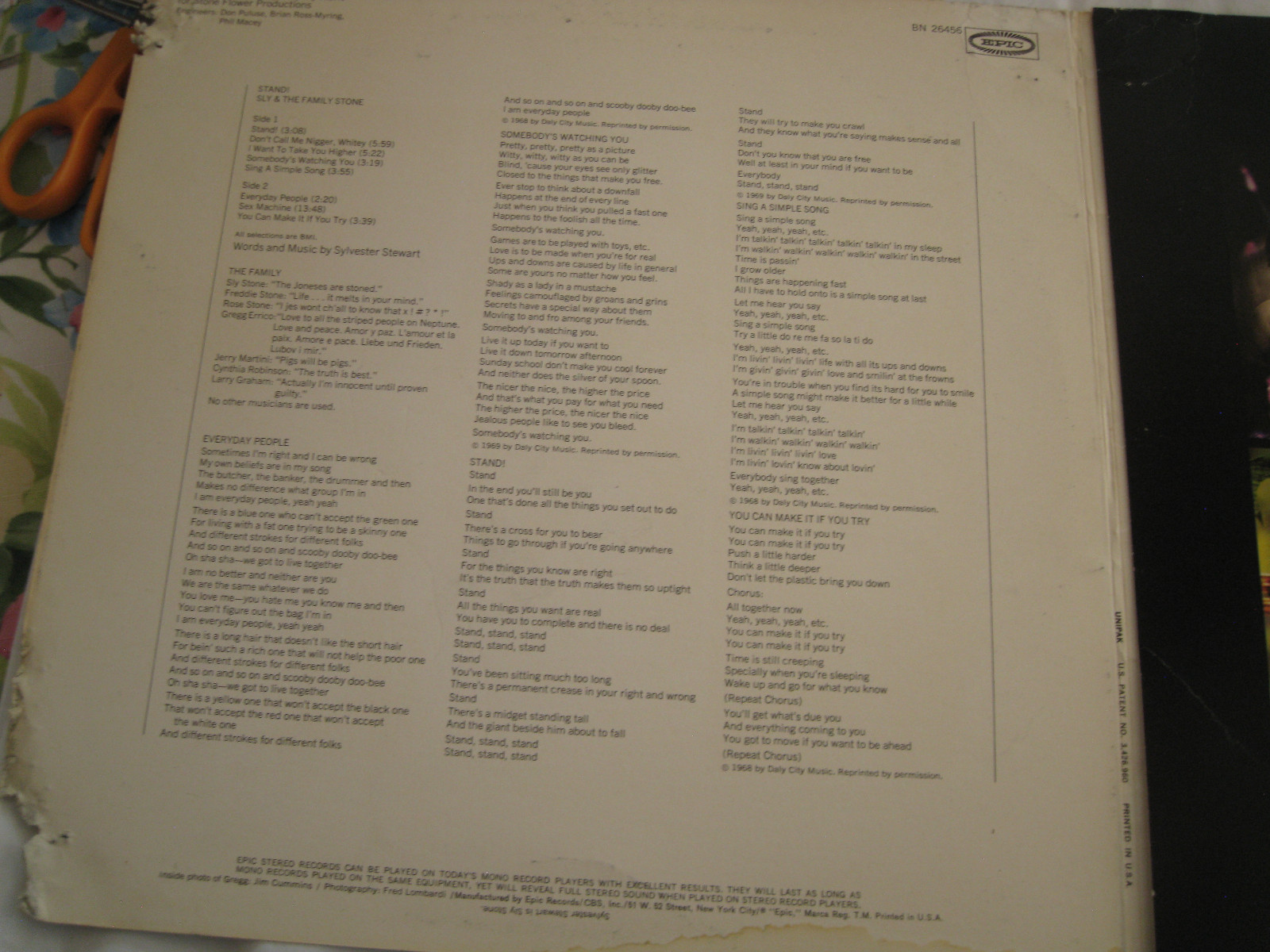 STAND! SLY AND THE FAMILY STONE-33 RPM 12'' VINYL LP RECORD ALBUM ...