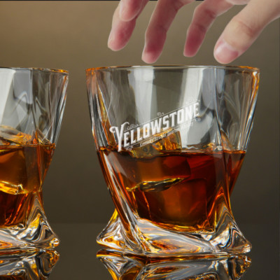 Custom Engraved Yellowstone Whiskey Glass – 10 oz Twisted Rocks Glass ...