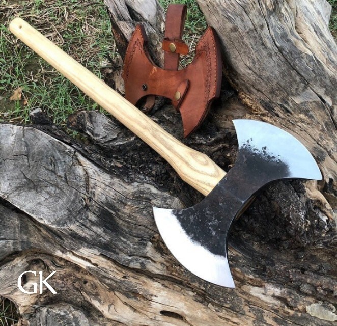 CUSTOM HANDMADE CARBON STEEL MEDIEVAL WARRIOR DOUBLE HEAD BATTLE READY ...